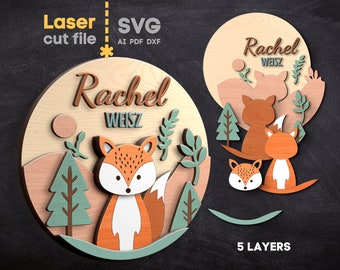 Fox SVG Baby Name Sign. Laser Cut File for Glowforge - Etsy