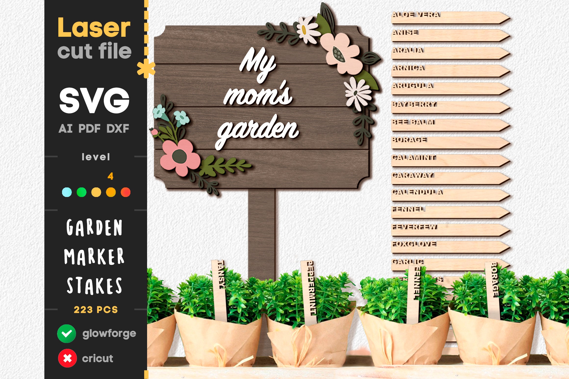 223 Garden Markers SVG Laser Cut Files for Glowforge. Plant - Etsy