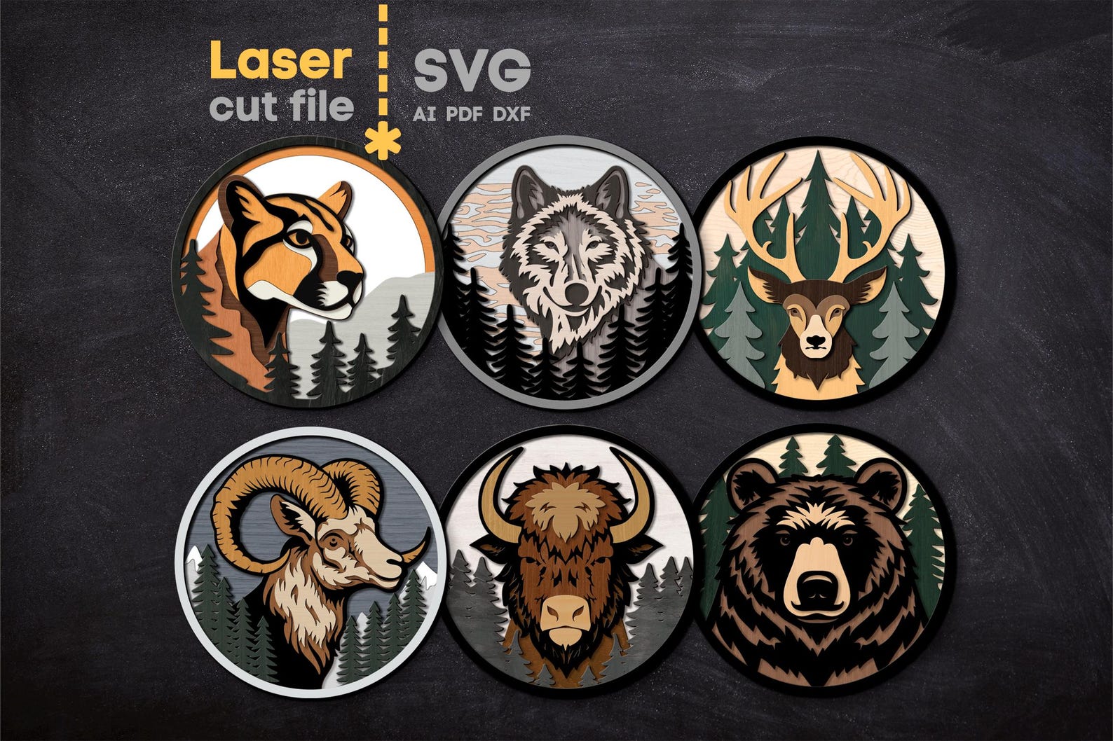 Forest Animals SVG Bundle. Laser Cut File for Glowforge, Nature Wolf ...
