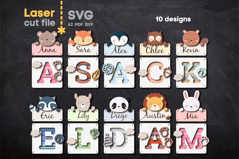 Baby Name Sign SVG Bundle. Laser Cut File for Glowforge, Set Nursery ...