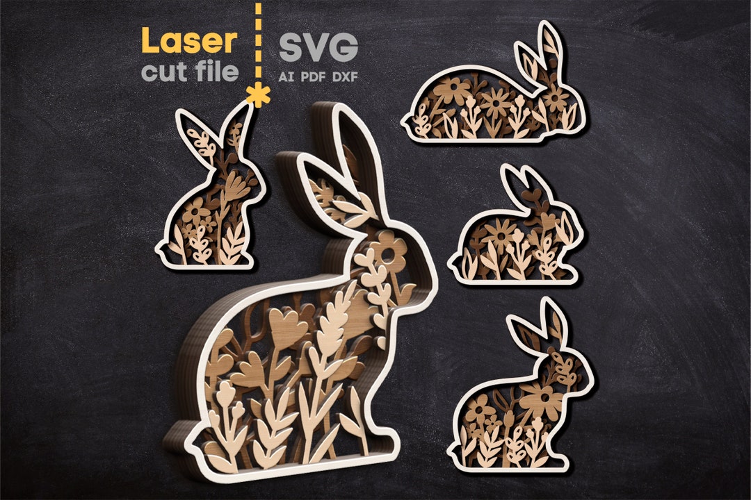Easter Rabbits SVG Laser Cut File for Glowforge Cricut Floral Rabbits ...