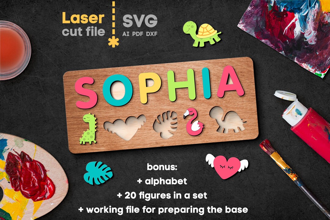 Baby Name Puzzle SVG Bundle. Laser Cut File for Glowforge, Alphabet ...