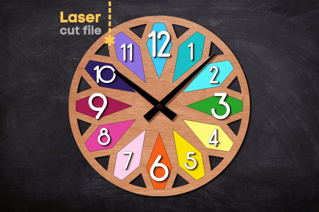 Rainbow Wall Clock SVG Laser Cut File for Glowforge. Multicolored Clock With Numbers Home Decor ...