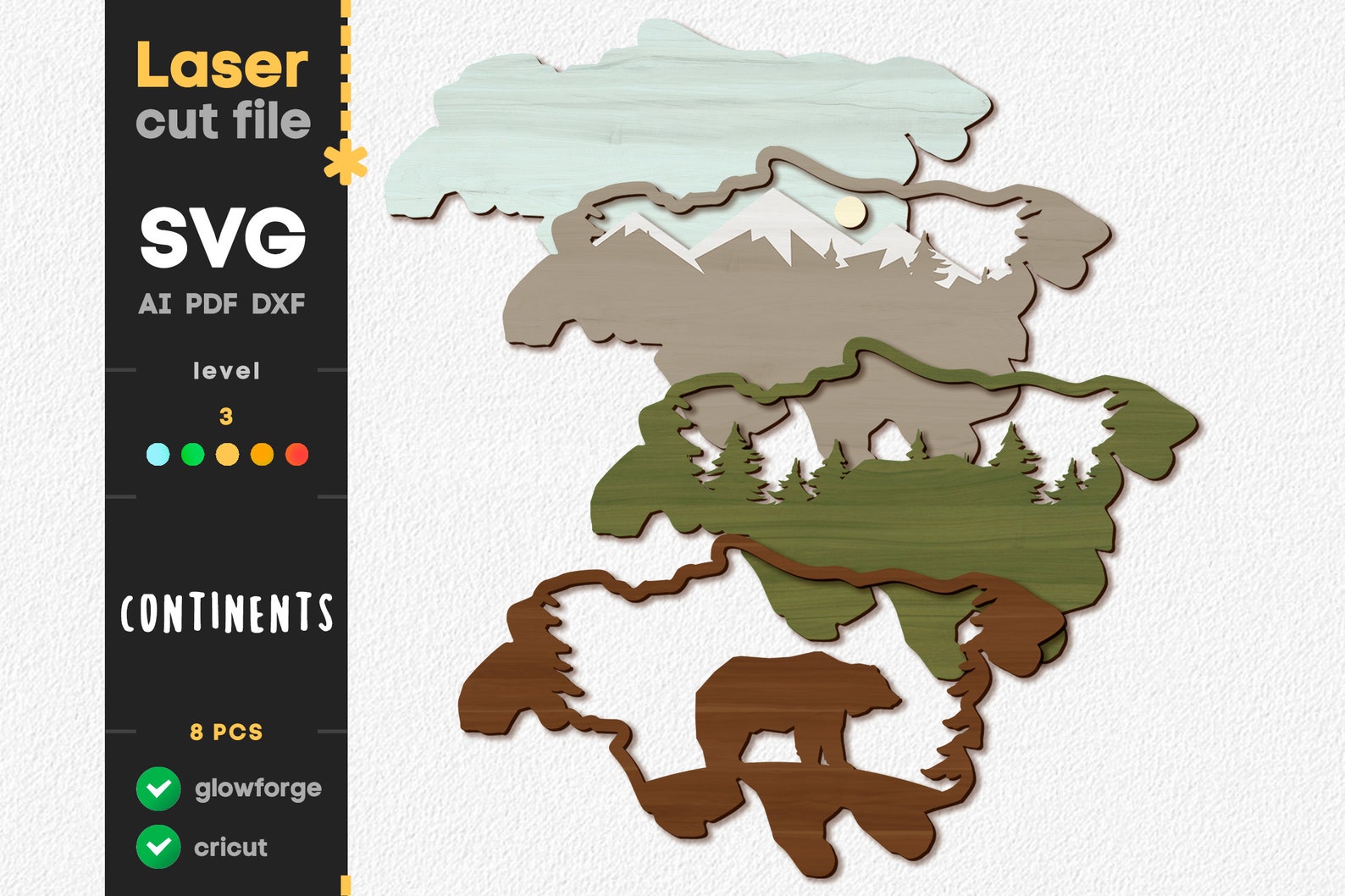 Continents SVG Bundle Laser Cut File Glowforge Cricut South - Etsy