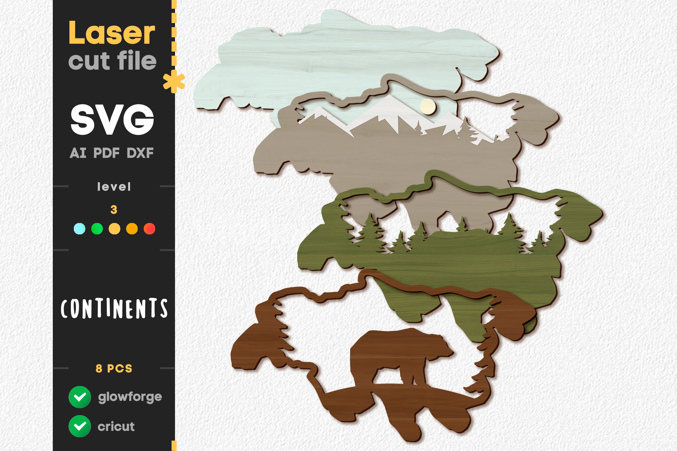 Continents SVG Bundle Laser Cut File Glowforge Cricut South - Etsy