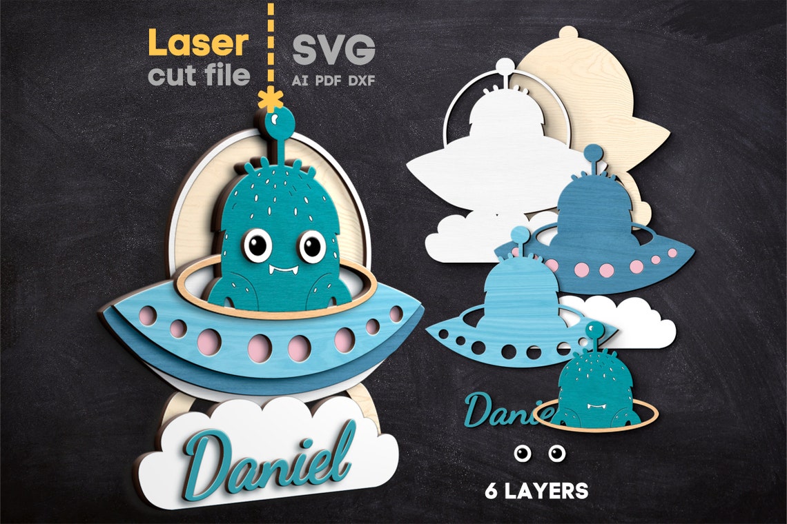 Aliens Baby Name Sign SVG Bundle. Laser Cut File for Glowforge ...