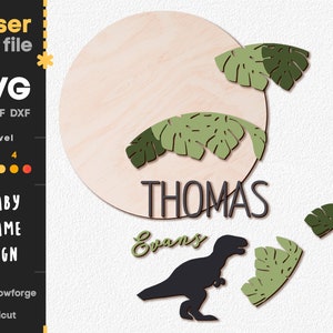 Dinosaur Name Sign SVG. Laser Cut File for Glowforge Set - Etsy
