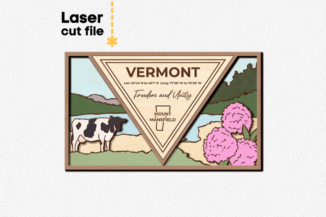 Vermont SVG Laser Cut File for Glowforge American States Cow. - Etsy UK