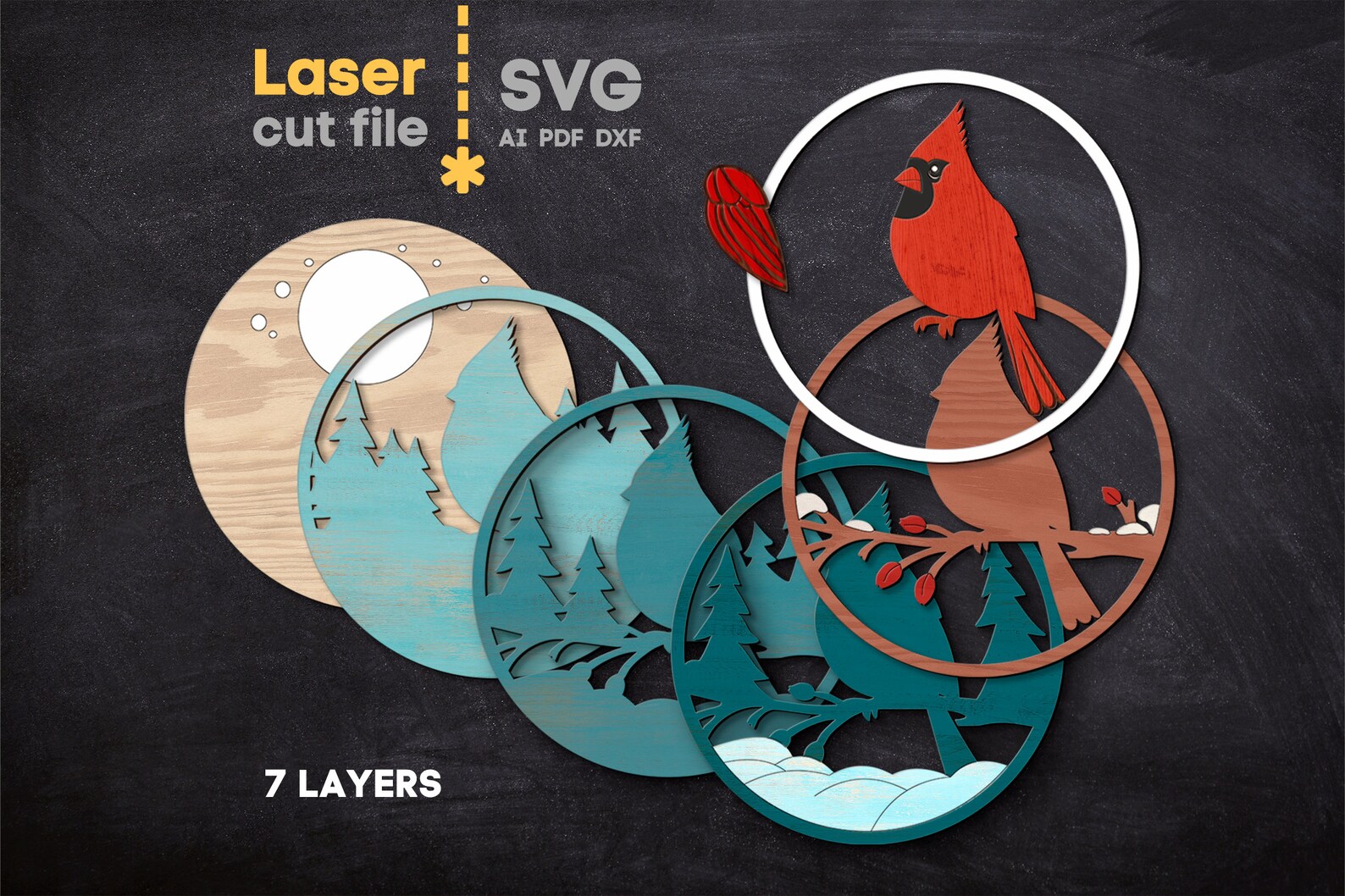 Red Cardinal SVG. Laser Cut File for Glowforge, Winter Bird Forest Snow ...