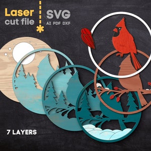 Red Cardinal SVG. Laser Cut File for Glowforge, Winter Bird Forest Snow ...
