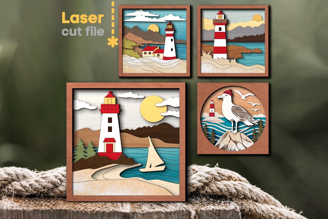 Lighthouse SVG Bundle. Laser Cut File for Glowforge, Ocean Seagull ...