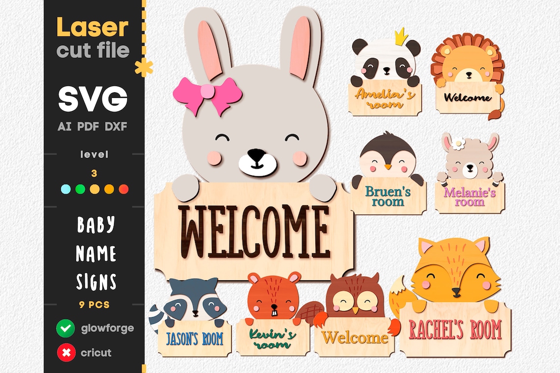 Baby Name Sign SVG Bundle. Laser Cut File for Glowforge Set - Etsy
