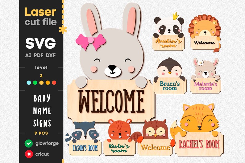 Baby Name Sign SVG Bundle. Laser Cut File for Glowforge Set - Etsy