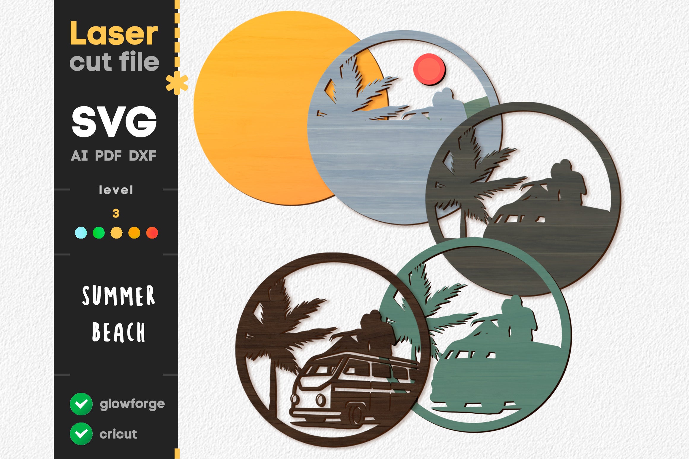 Summer Beach SVG. Laser Cut File for Glowforge, Beach Palm Tree Surfing ...