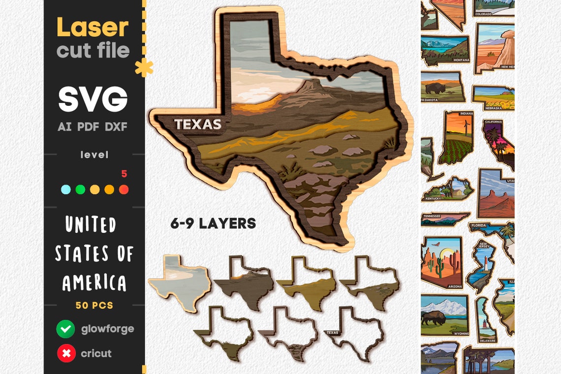 50 American States Bundle SVG. Laser Cut File for Glowforge - Etsy