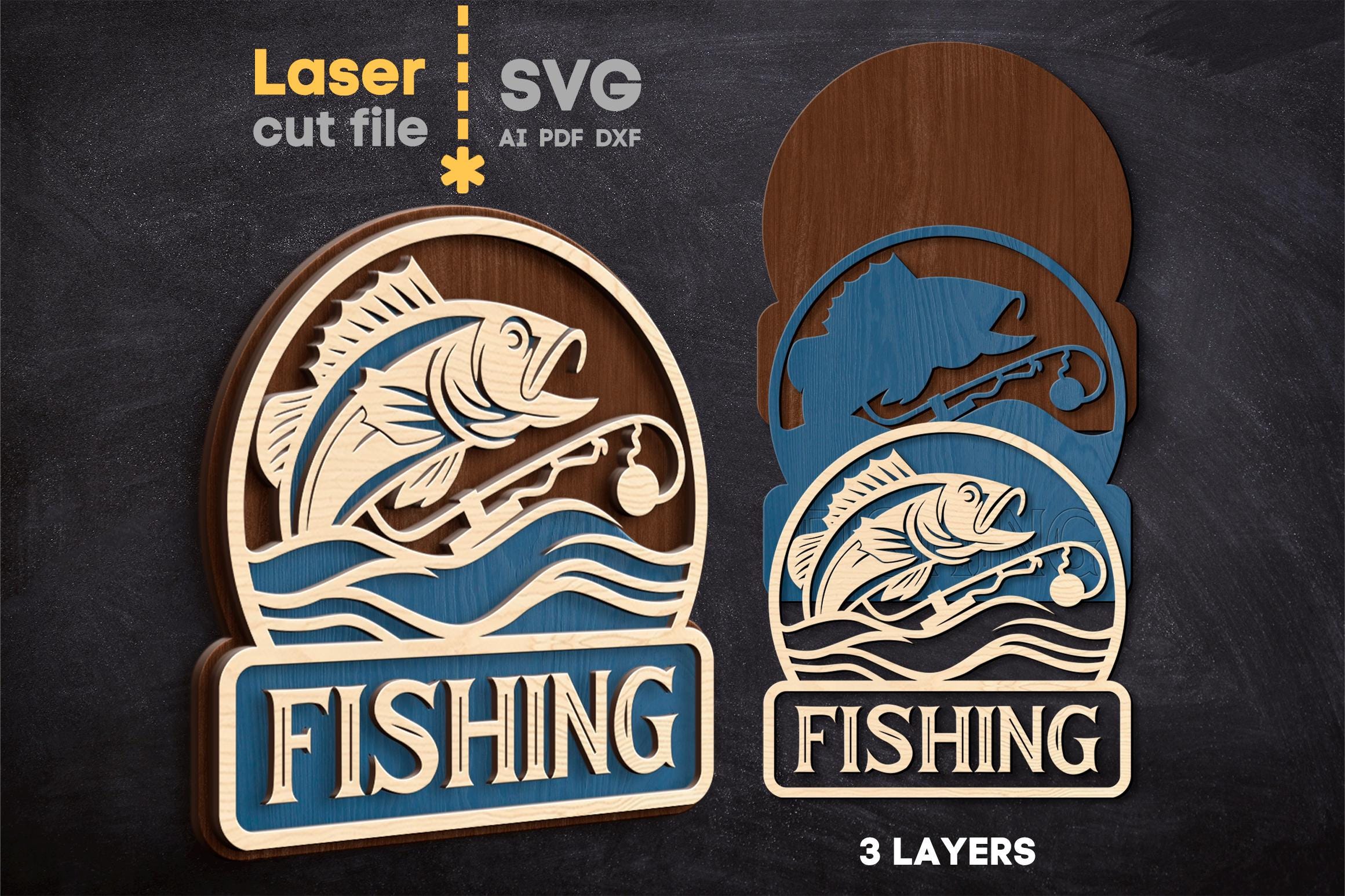 Fishing SVG Bundle. Laser Cut File for Glowforge, Nature Fisherman Fish ...