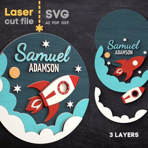 Rocket Baby Name Sign SVG. Laser Cut File for Glowforge, Space Star ...