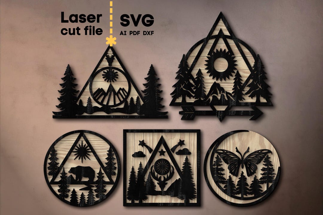 Nature Sign SVG Bundle. Laser Cut File for Glowforge, Forest Bear Moth ...