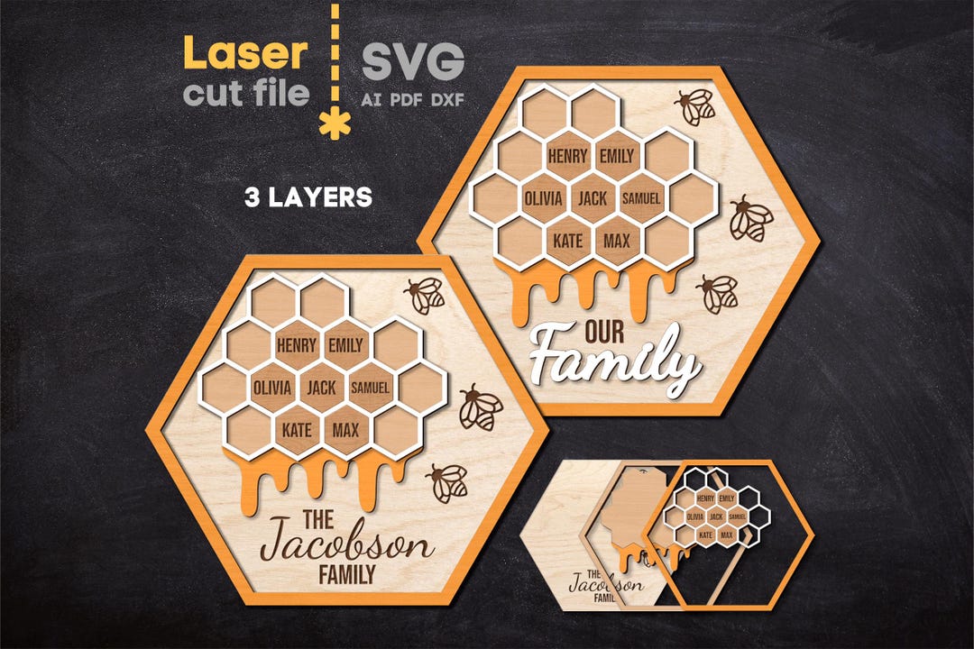 Family Honeycombs SVG. Laser Cut File for Glowforge, Mother's Day Gift ...