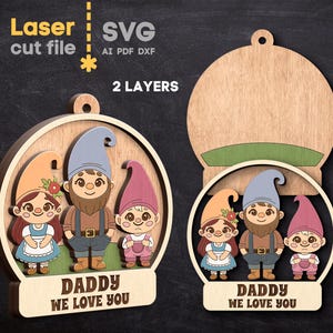 Gnome Family SVG Bundle. Laser Cut File for Glowforge, Love Mom Daddy ...