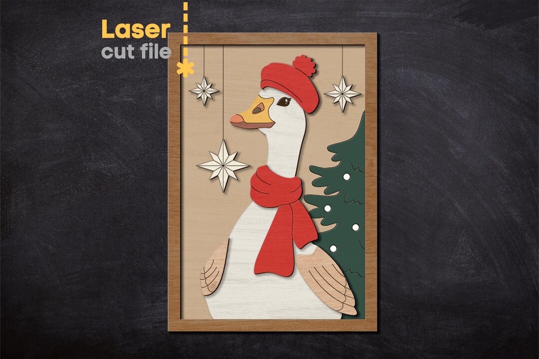 Christmas Goose SVG. Laser Cut File for Glowforge, Winter Stars Red ...