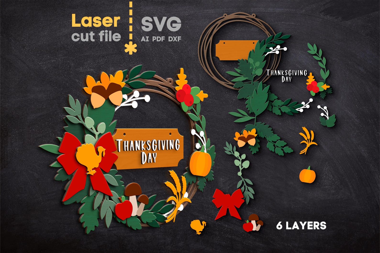 Thanksgiving Day SVG. Laser Cut File for Glowforge, Autumn Wreath Fall ...