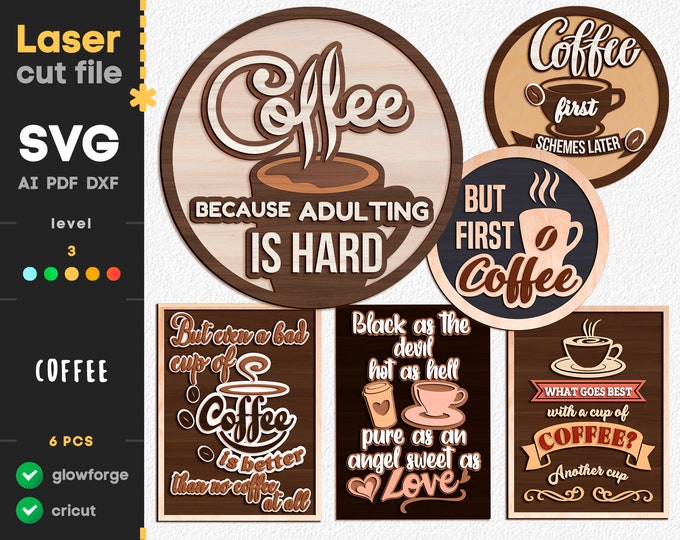 Coffee Sign SVG Bundle. Laser Cut File for Glowforge Cricut - Etsy