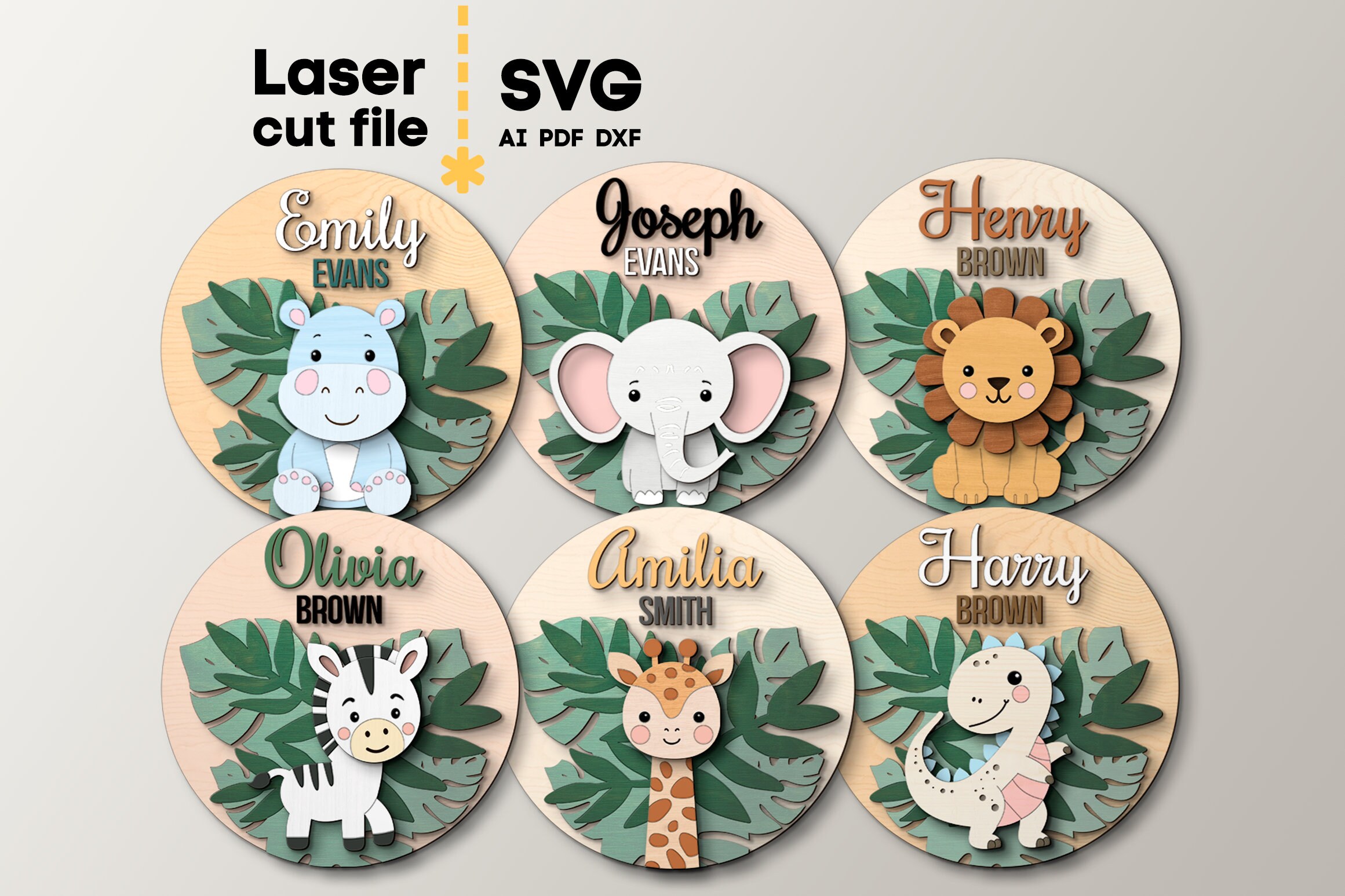 Baby Name Sign SVG Bundle. Laser Cut File for Glowforge, Jungle Baby ...