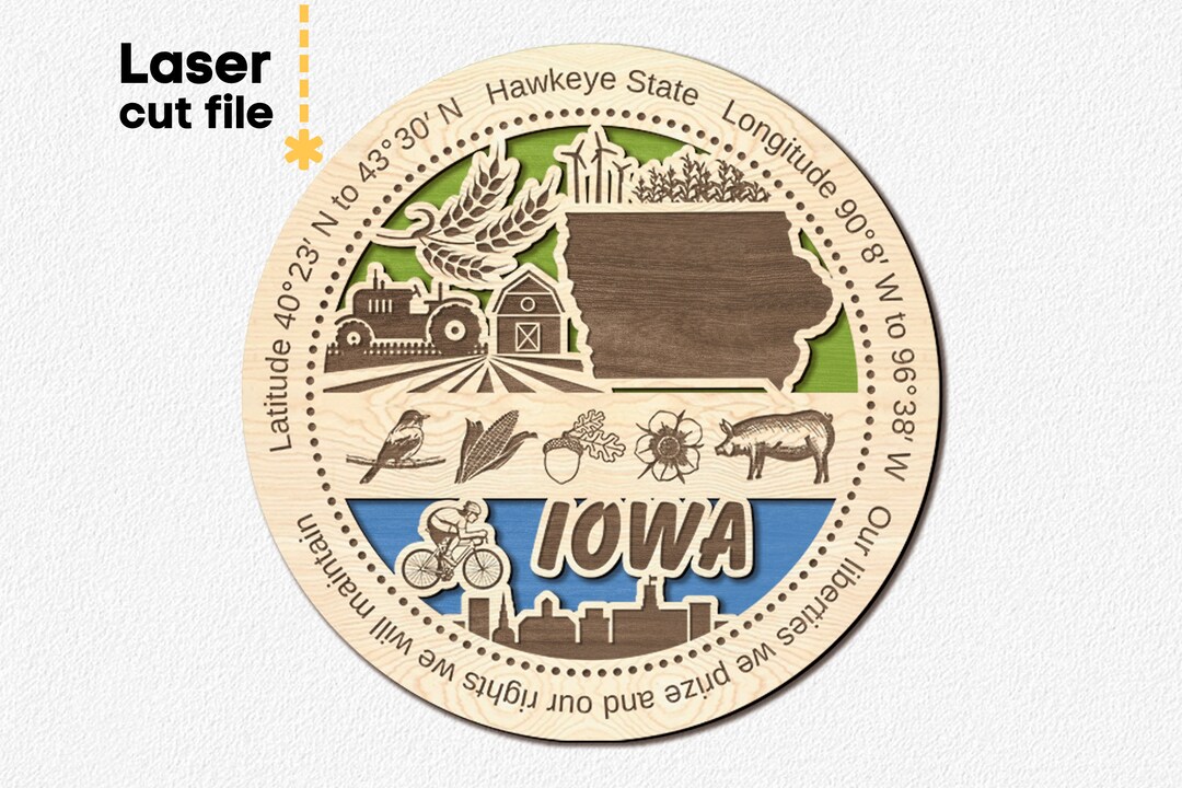Iowa SVG. Laser Cut File for Glowforge American States Medal - Etsy ...