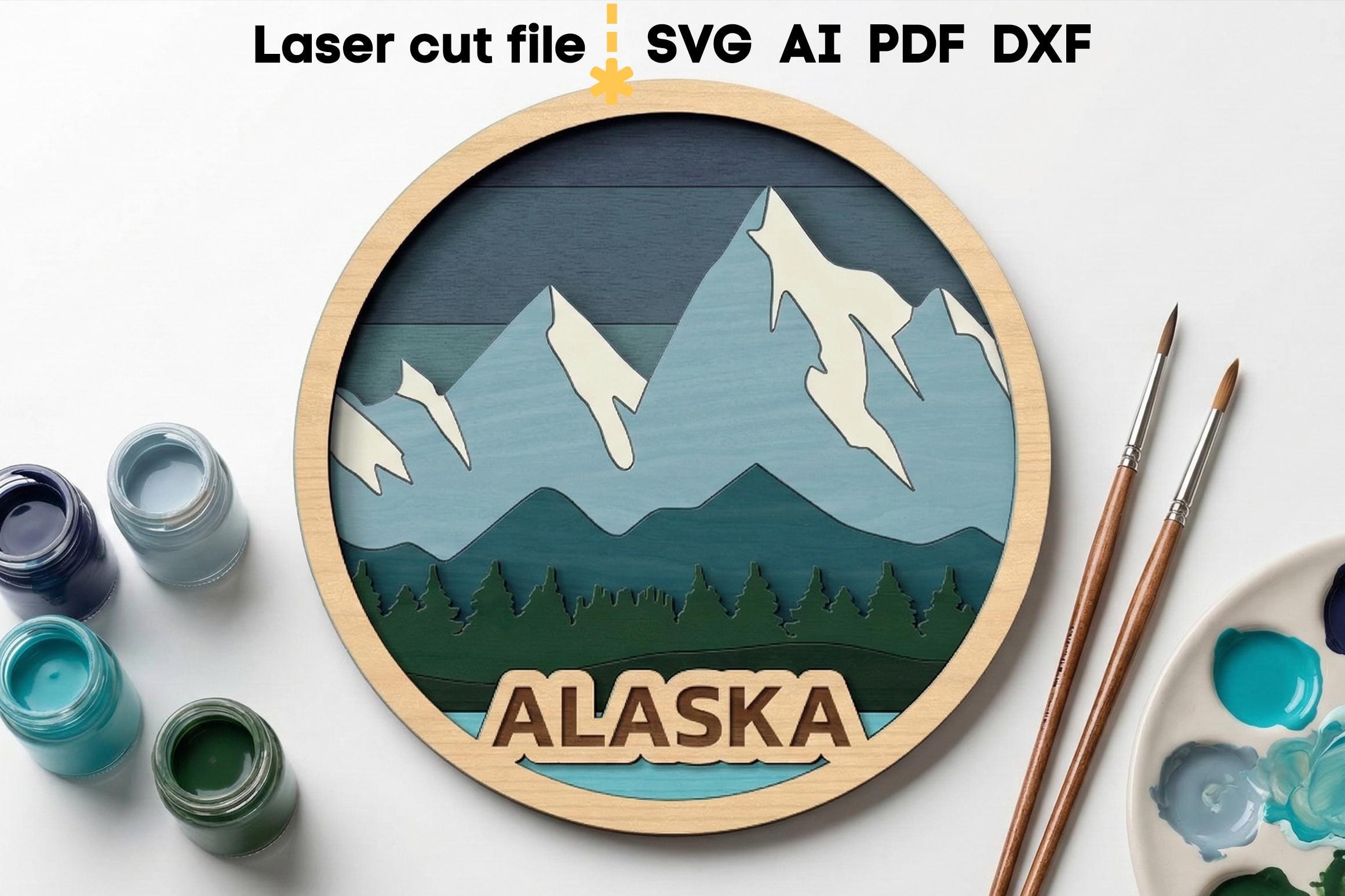 Alaska SVG. Laser Cut File for Glowforge, USA Painting Round Sign ...