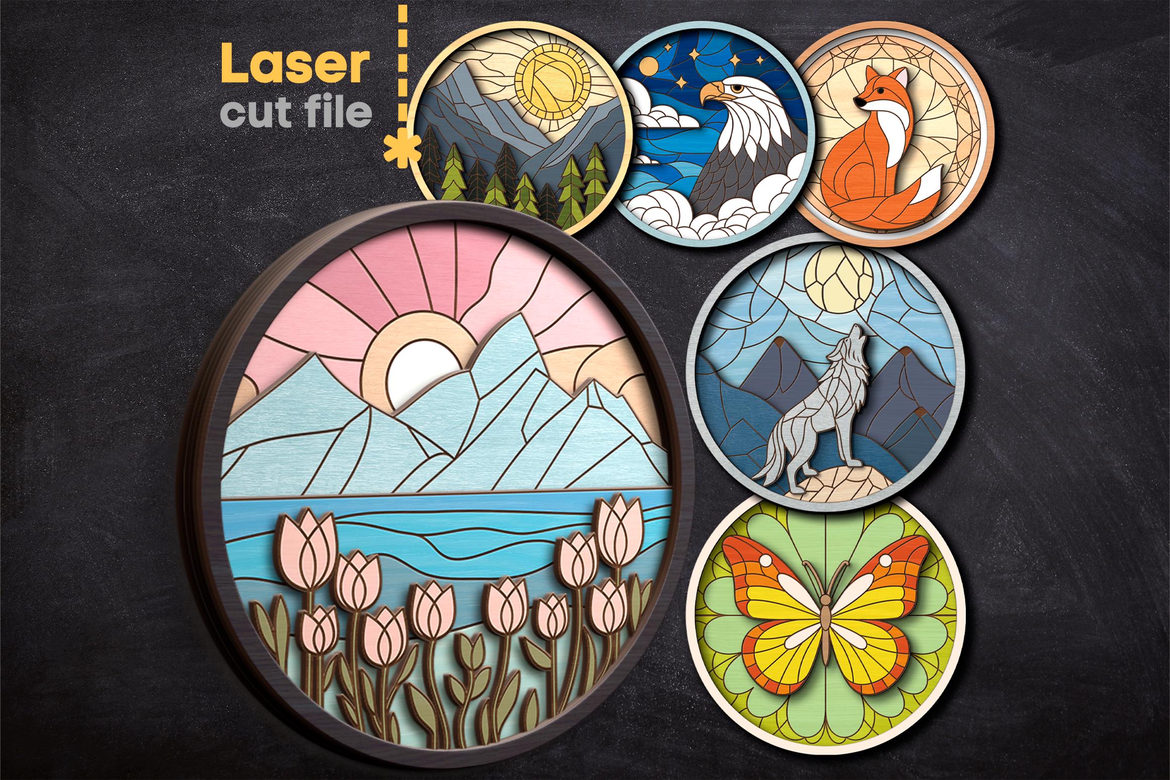 Mosaic Painting SVG Bundle. Laser Cut File for Glowforge, Nature Tulips ...