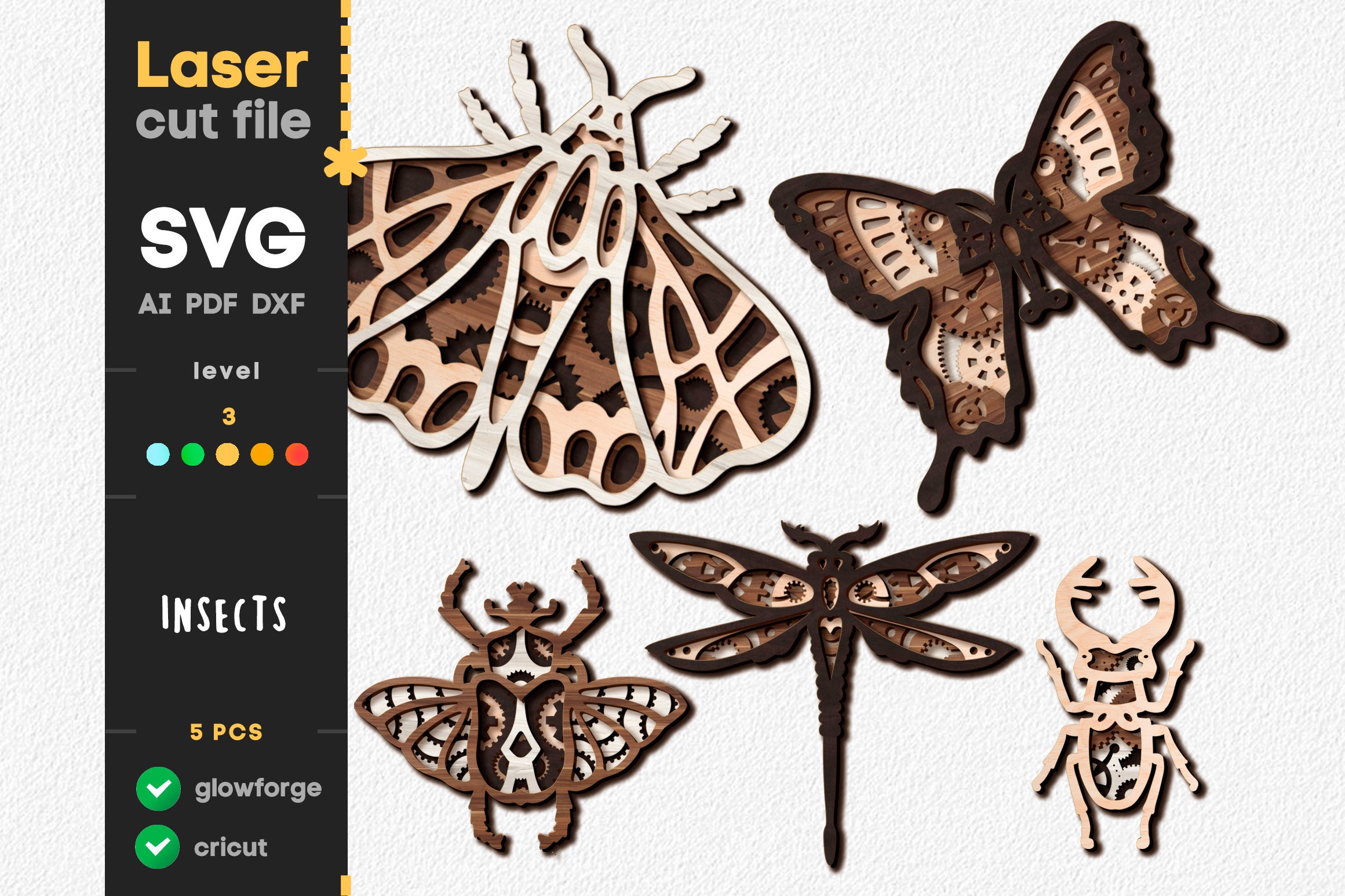Insects SVG Bundle. Laser Cut File for Glowforge Cricutscarab - Etsy