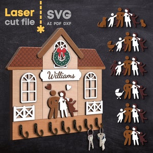 Family Key Holder SVG Bundle. Laser Cut File for Glowforge, Key Hanger ...