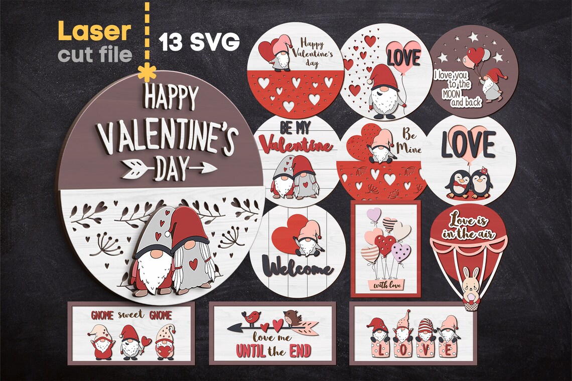 Valentine Gnomes Bundle SVG. Laser Cut File for Glowforge - Etsy
