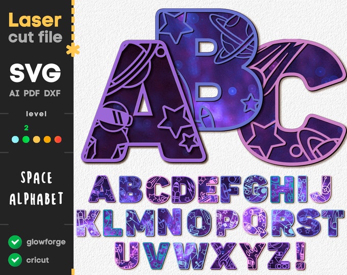 Space Alphabet SVG. Laser Cut File for Glowforge Cricut - Etsy