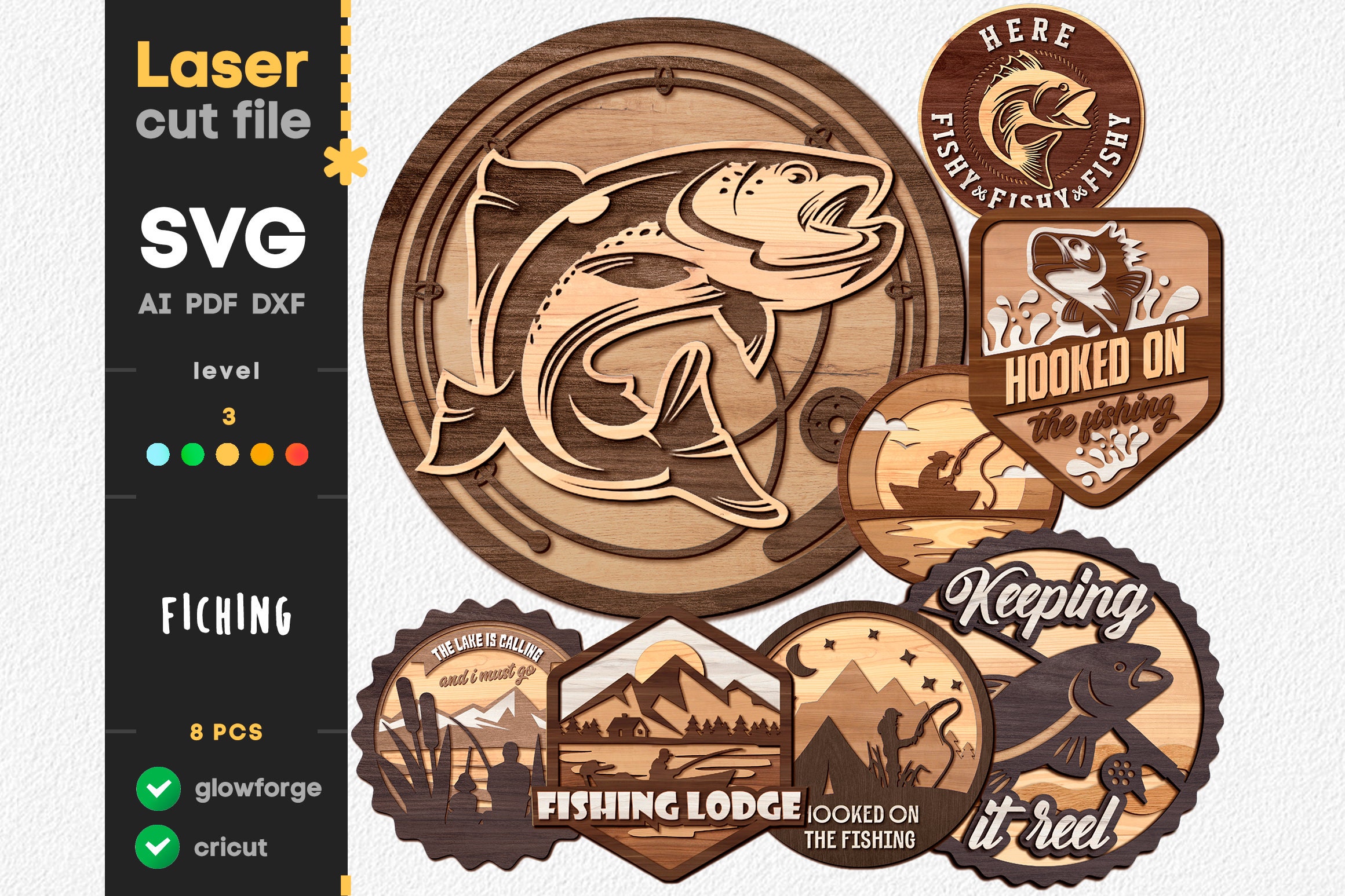 Fishing SVG Bundle. Laser Cut File for Glowforge Cricut Fish | Etsy Canada