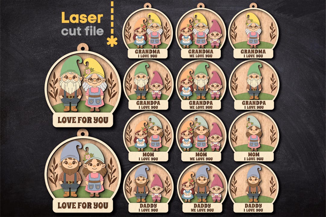 Gnome Family SVG Bundle. Laser Cut File for Glowforge, Grandma Mom Dad ...