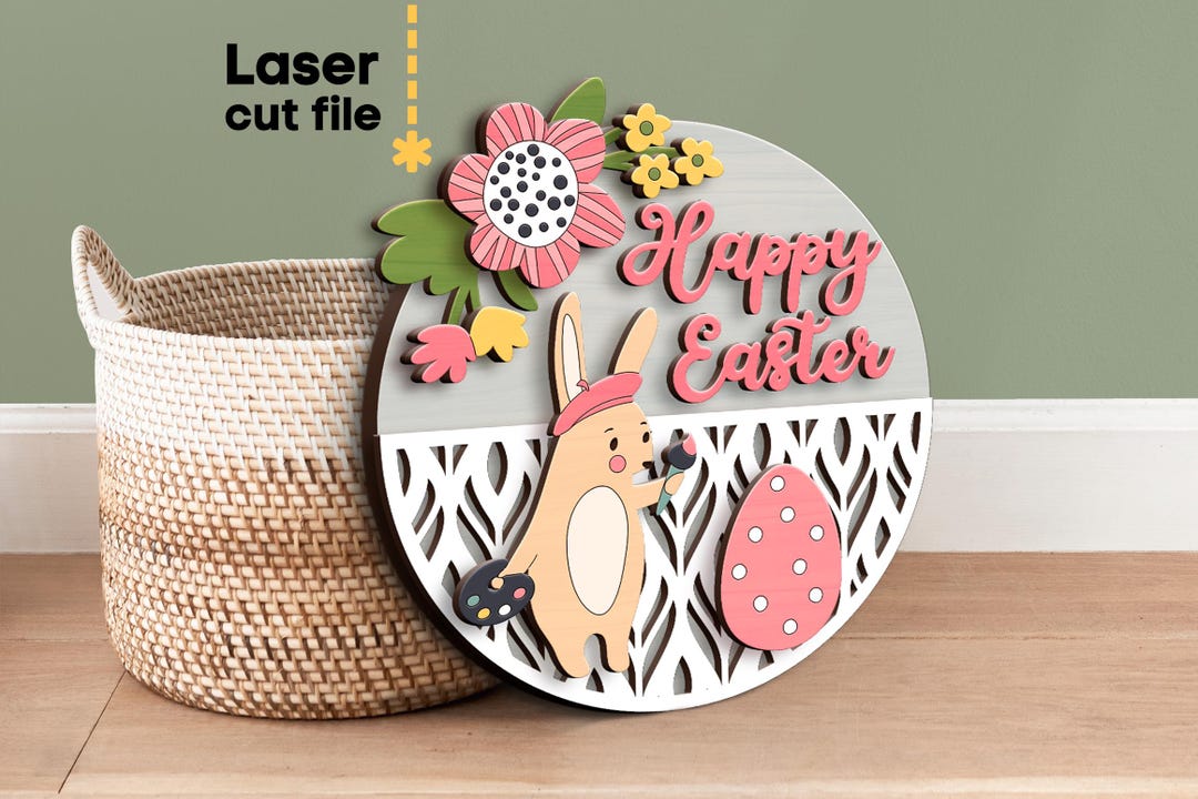 Happy Easter SVG. Laser Cut File for Glowforge, Rabbit Spring Bunny ...