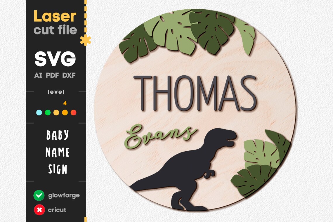 Dinosaur Name Sign SVG. Laser Cut File for Glowforge Set - Etsy
