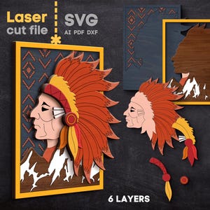Indian Chief SVG. Laser Cut File for Glowforge, American Native Tribal ...