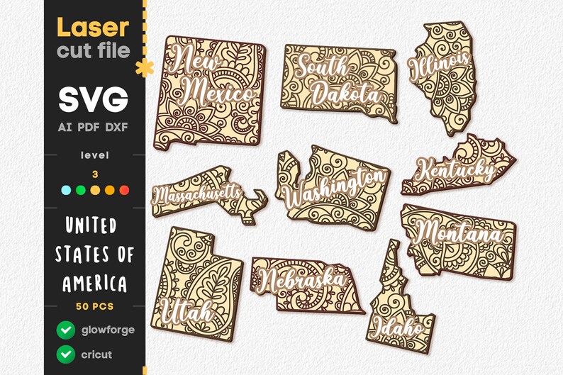 50 American States Bundle SVG. Laser Cut File for Glowforge - Etsy