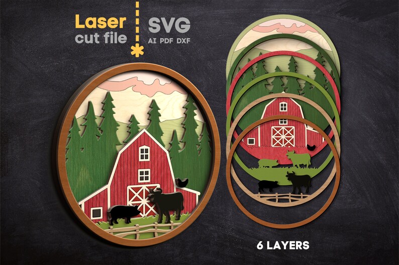 Barn House SVG. Laser Cut File for Glowforge, Farm Animal Cow Farmhouse ...