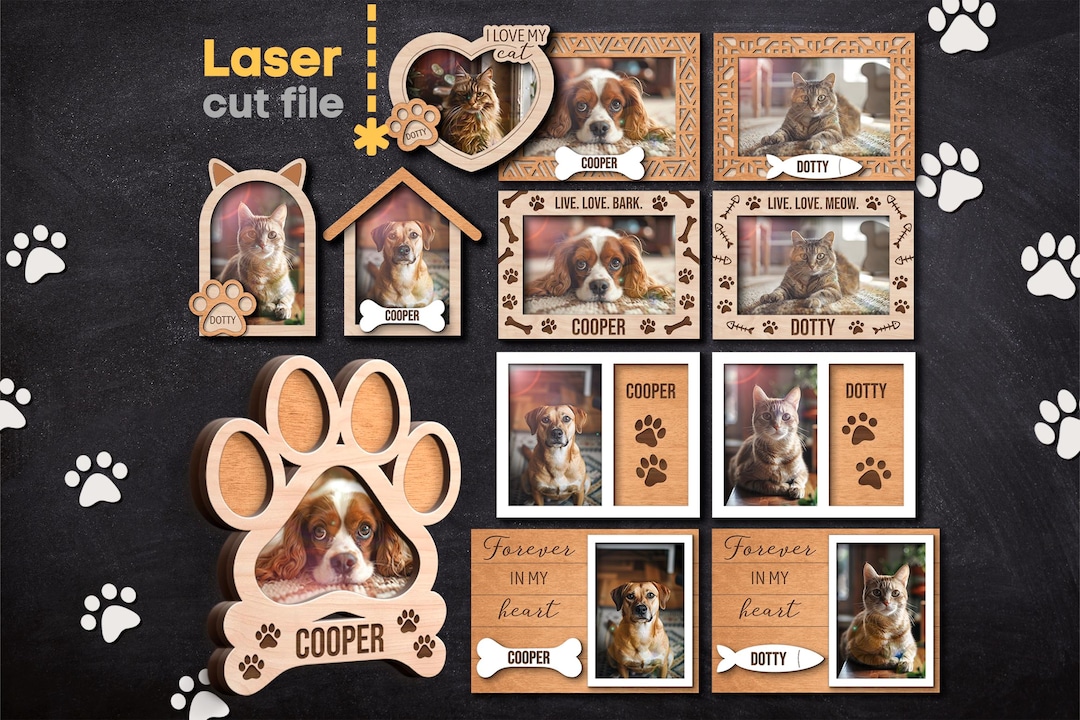 Pet Photo Frames SVG Bundle. Laser Cut File for Glowforge, Cat Dog Name ...