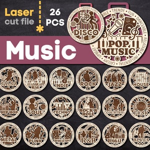 26 Music Ornaments SVG Bundle Laser Cut File for Glowforge Medal Hip ...