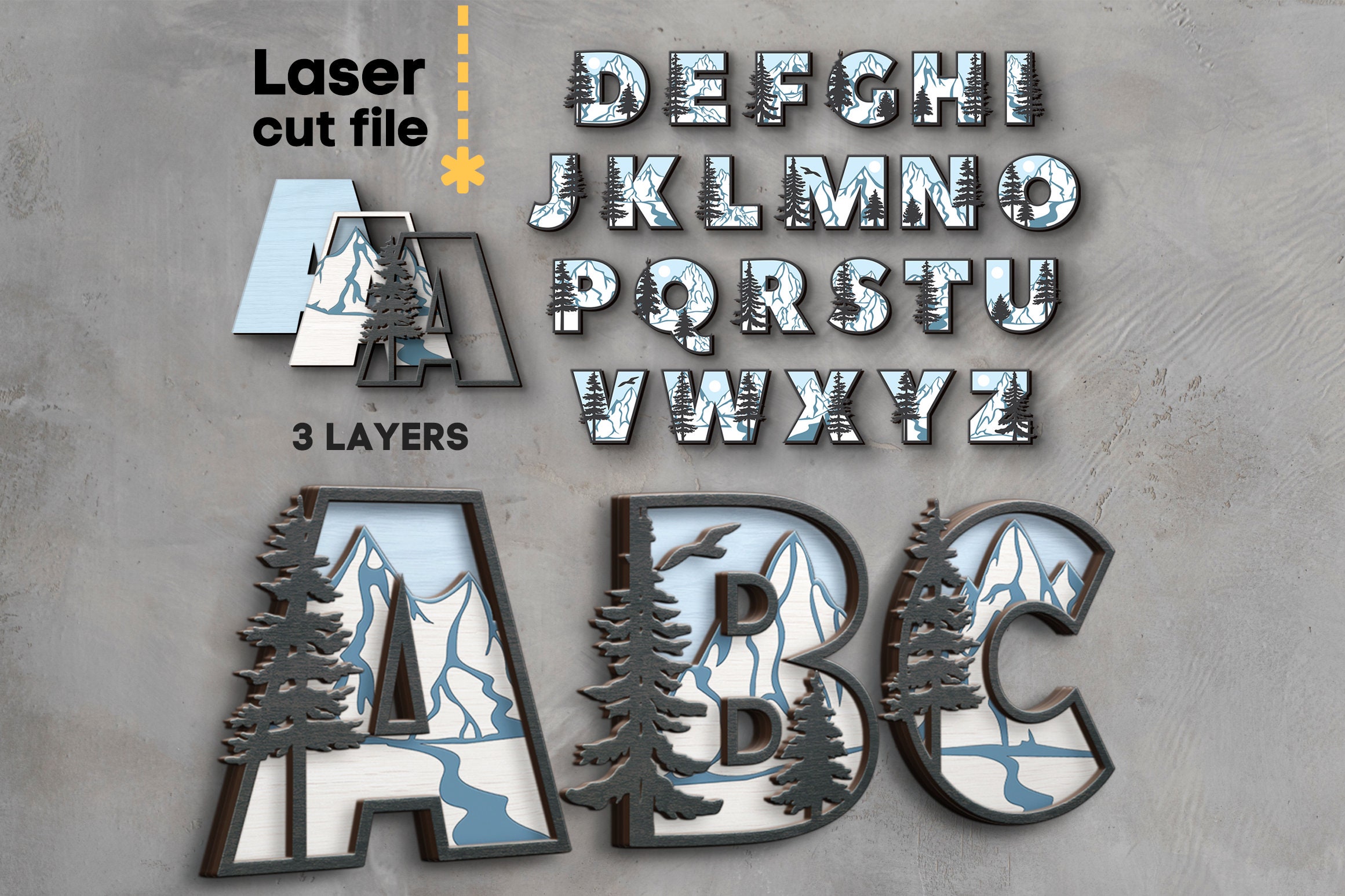 Winter Alphabet SVG. Laser Cut File for Glowforge, Letters, Mountains ...