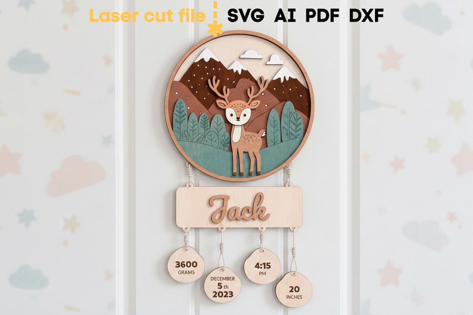 Animals Birth Announcement SVG Bundle. Laser Cut File for Glowforge ...
