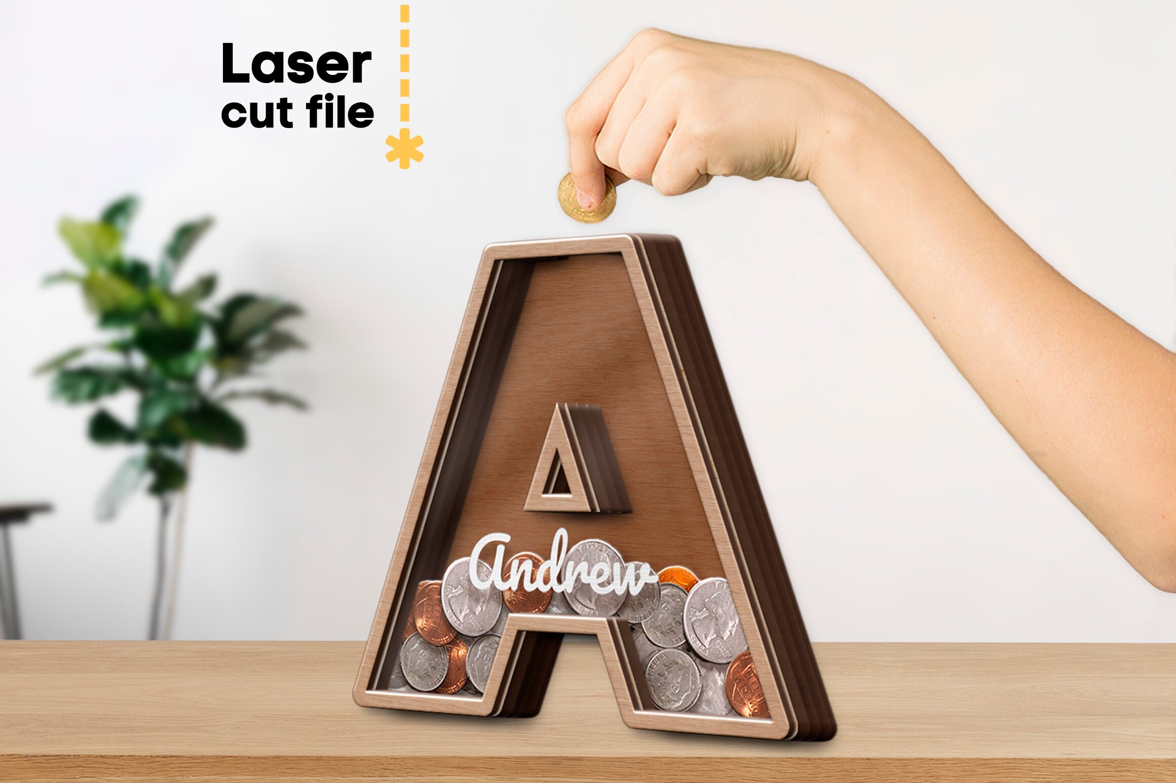 Alphabet Piggy Bank SVG Laser Cut File for Glowforge Name Coin Bank ...