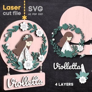 Girl Baby Name Sign SVG. Laser Cut File for Glowforge, Girl Name Tag ...