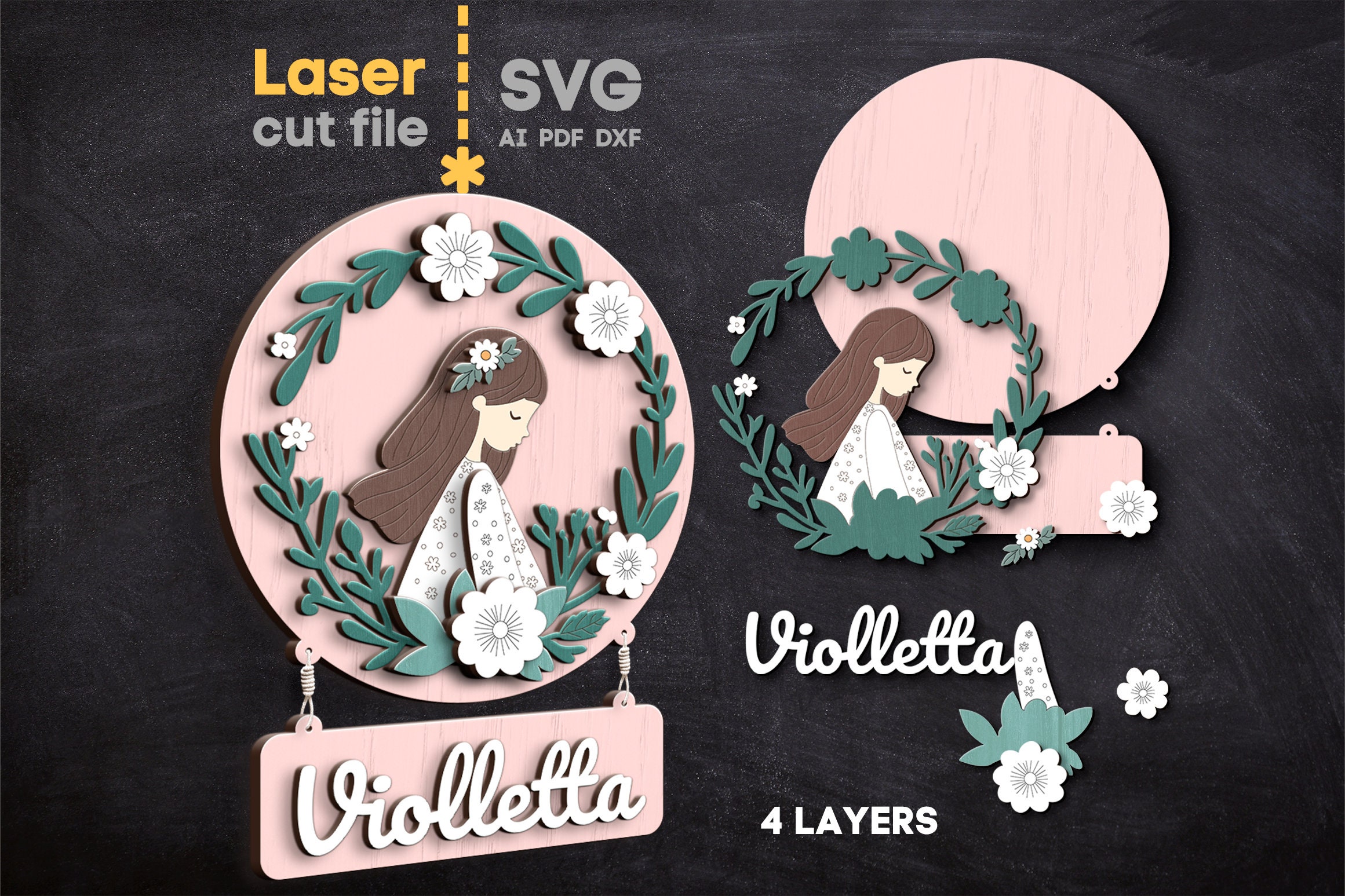 Girl Baby Name Sign SVG. Laser Cut File for Glowforge, Girl Name Tag ...