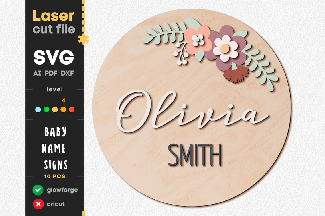 Baby Name Sign SVG Bundle. Laser Cut File for Glowforge Set - Etsy